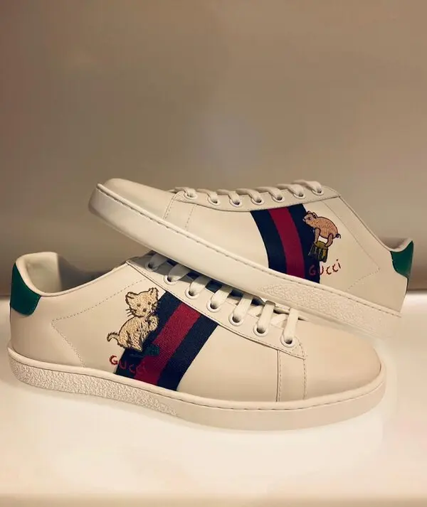 Gucci Ace Low-top Sneakers With Cat Embroidery - Multicolor