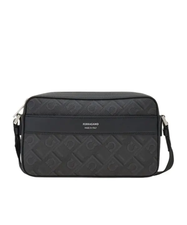 FERRAGAMO Monogram Jacquard Zipped Crossbody Bag - Black/gray