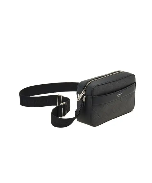 FERRAGAMO Monogram Jacquard Zipped Crossbody Bag - Black/gray