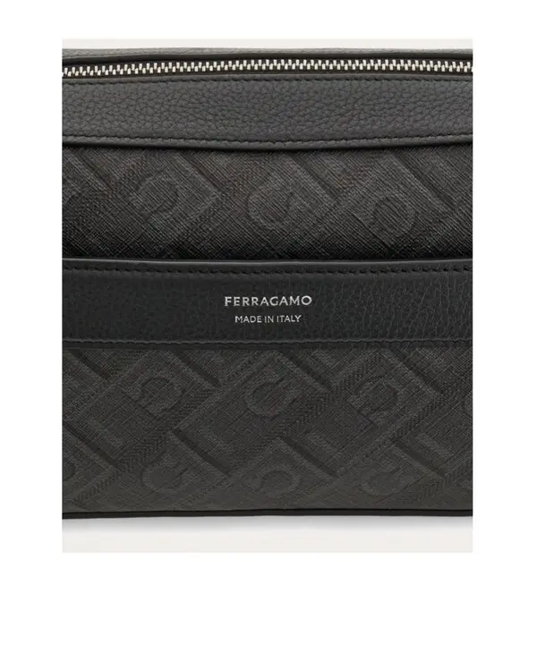 FERRAGAMO Monogram Jacquard Zipped Crossbody Bag - Black/gray