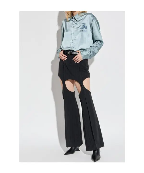AVAVAV Cut-out Ribbed Pinstriped Skirt