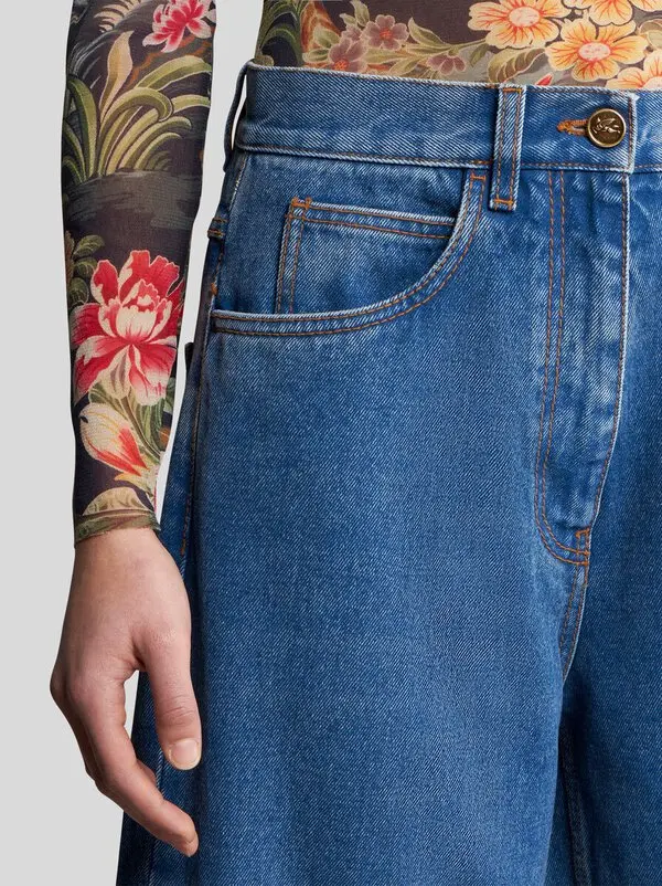 Etro High Waist Wide Leg Denim Jeans - Blue