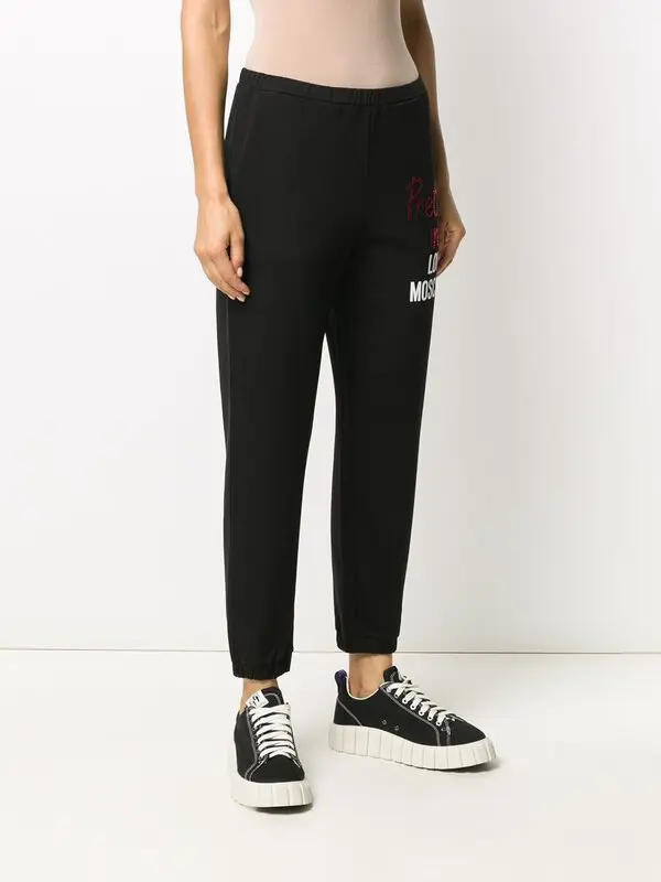 Moschino Rhinestone Embellished Logo Sweatpants