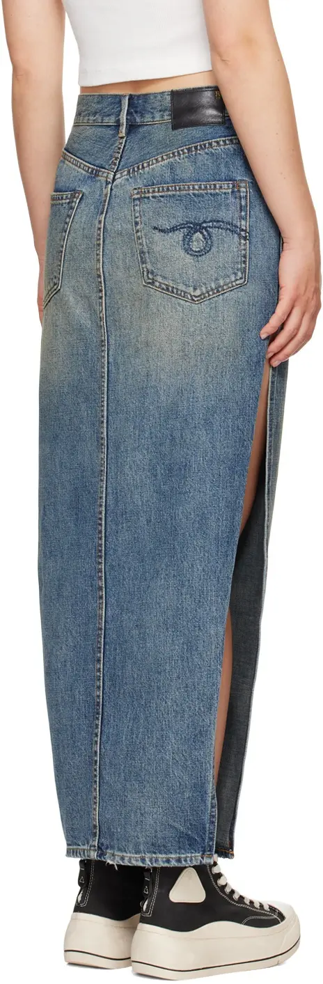 R13 Devon Side Slit Denim Maxi Skirt - Multicolor
