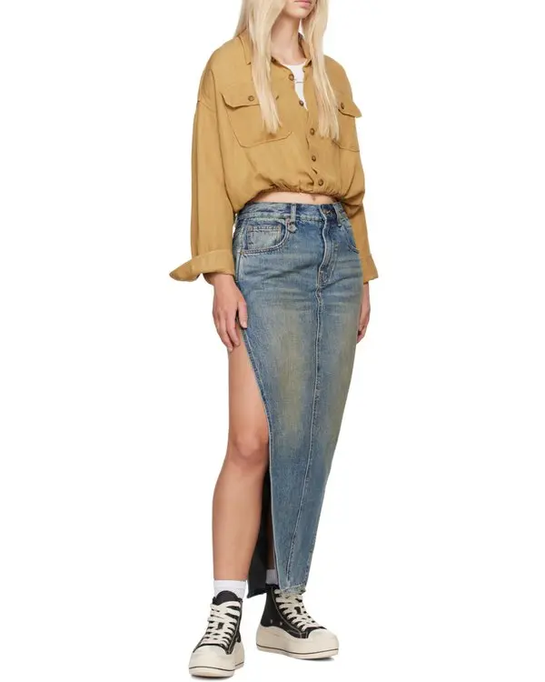 R13 Devon Side Slit Denim Maxi Skirt
