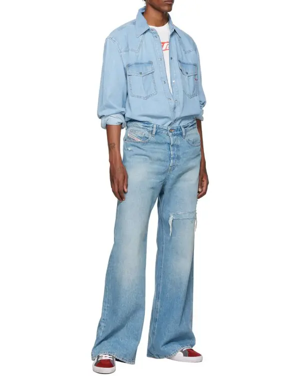 DIESEL® Wide-leg Distressed Jeans
