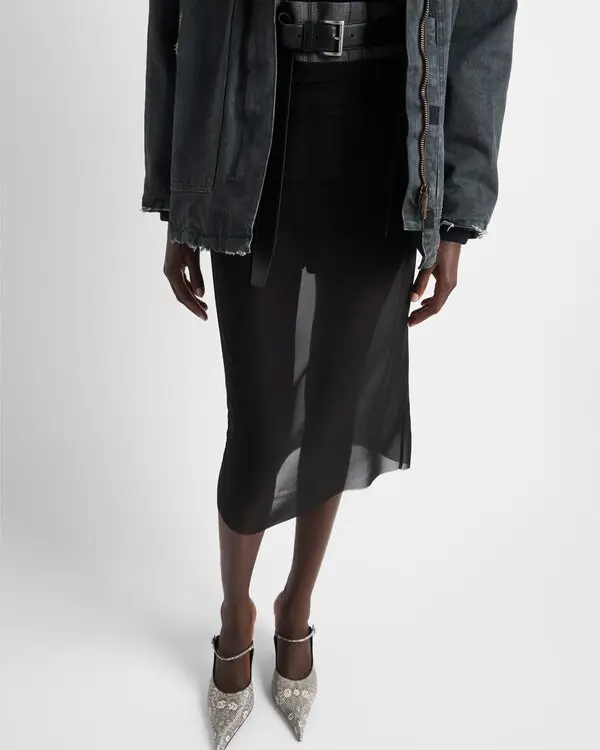 Prada Semi-sheer Pencil Midi Skirt