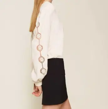 TWINSET Embroidered Crepe Blouse With V-neck And Geometric Details - White