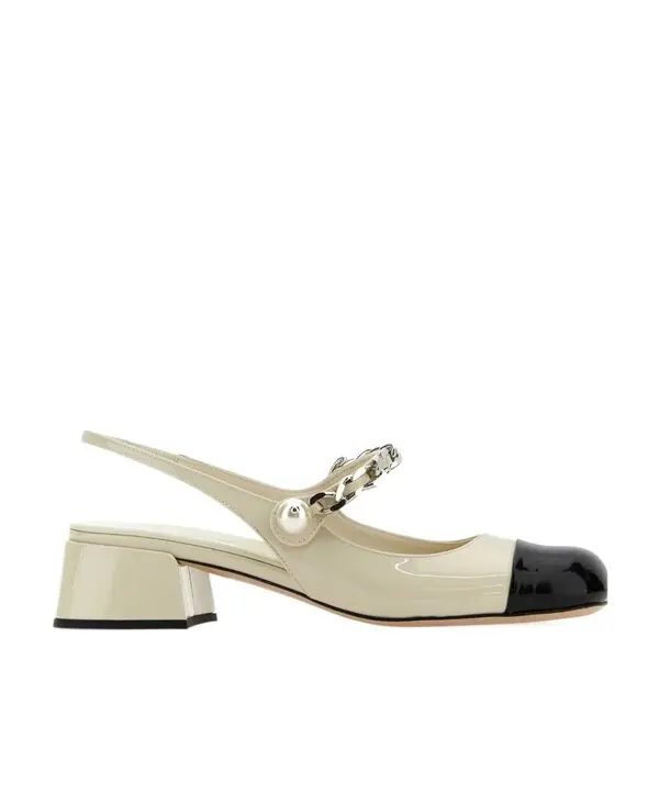 Miu Miu Round Toe Slingback Heels With Chain Detailing - Nude