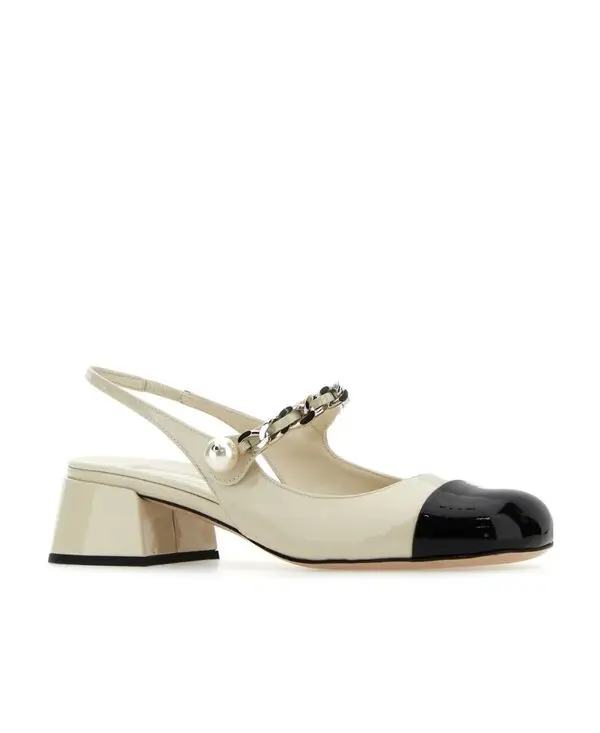 Miu Miu Round Toe Slingback Heels With Chain Detailing - Nude