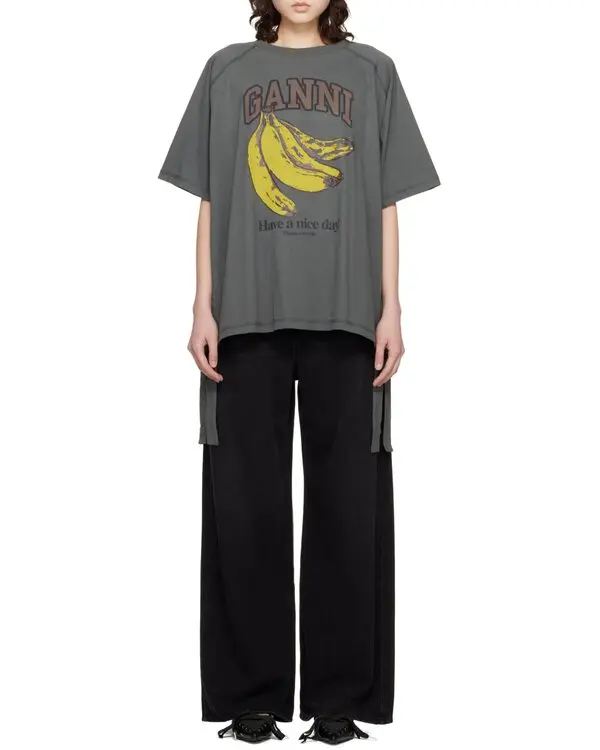GANNI Printed Raglan T-shirt - Black