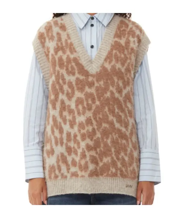 GANNI Leopard Jacquard Knitted Vest - Brown