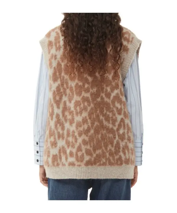 GANNI Leopard Jacquard Knitted Vest - Brown