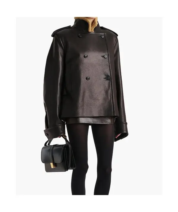 Khaite Dean Belted Leather Jacket With Shearling Collar - Black