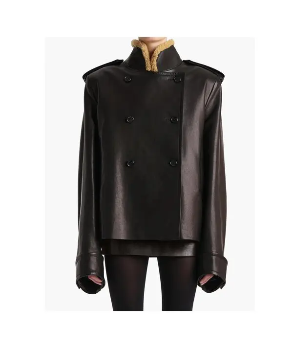 Khaite Dean Belted Leather Jacket With Shearling Collar - Black