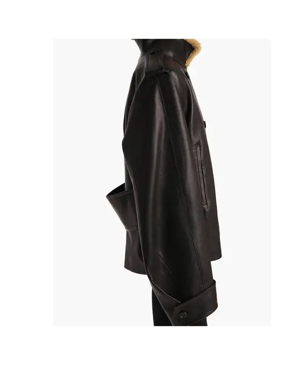 Khaite Dean Belted Leather Jacket With Shearling Collar - Black