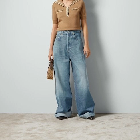 Gucci Horsebit Raw Cut Hem Wide Leg Jeans