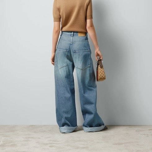 Gucci Horsebit Raw Cut Hem Wide Leg Jeans