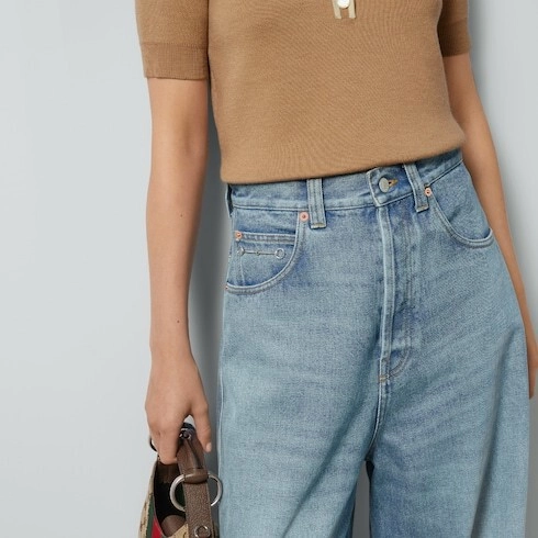 Gucci Horsebit Raw Cut Hem Wide Leg Jeans