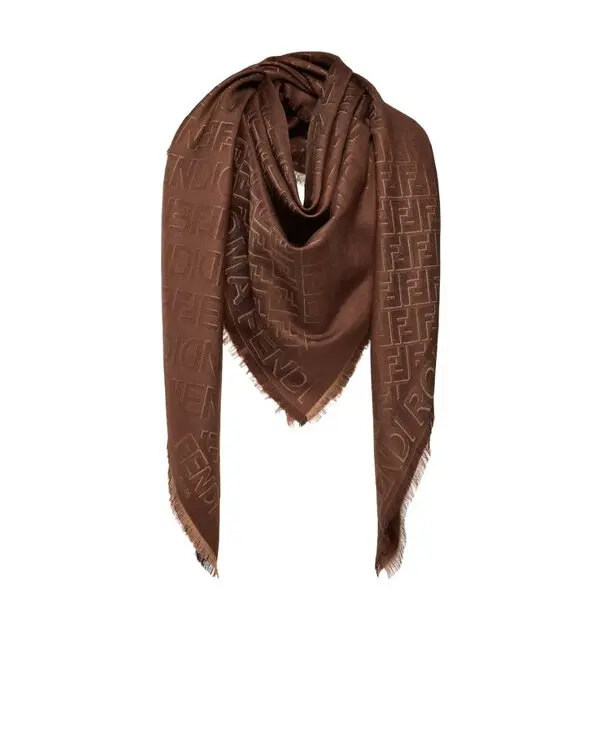 Fendi Ff Jacquard 3d-effect Shawl - Brown