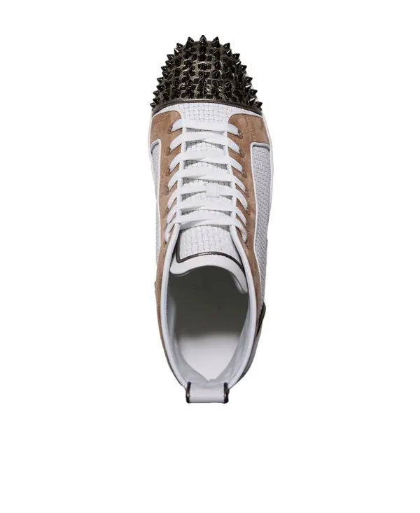 CHRISTIAN LOUBOUTIN Lou Spikes Leather High Top Sneakers - White