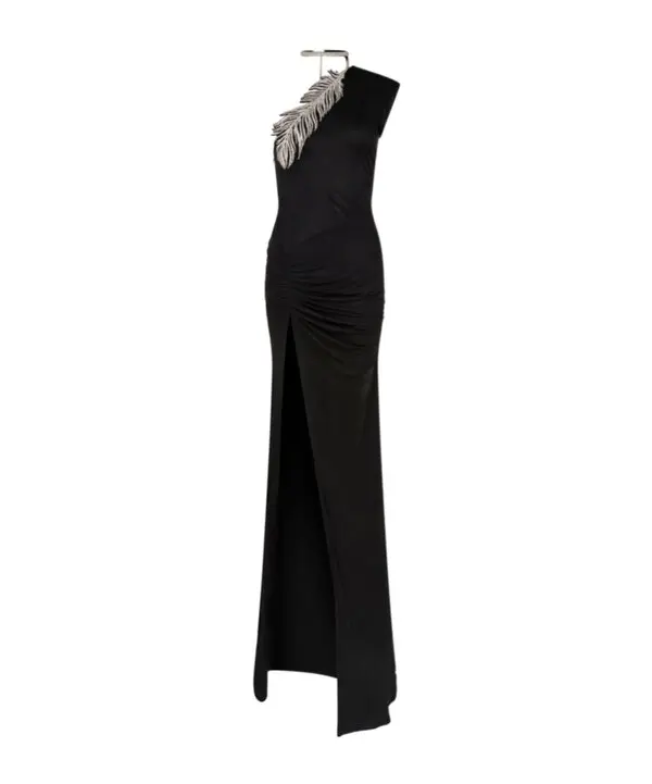 David Koma Crystal Feather One-shoulder Gown - Black/silver