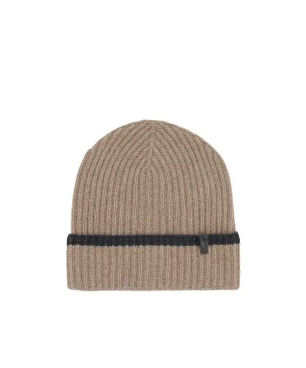Brunello Cucinelli Ribbed Cashmere Beanie With Beaded Embroidery - Beige