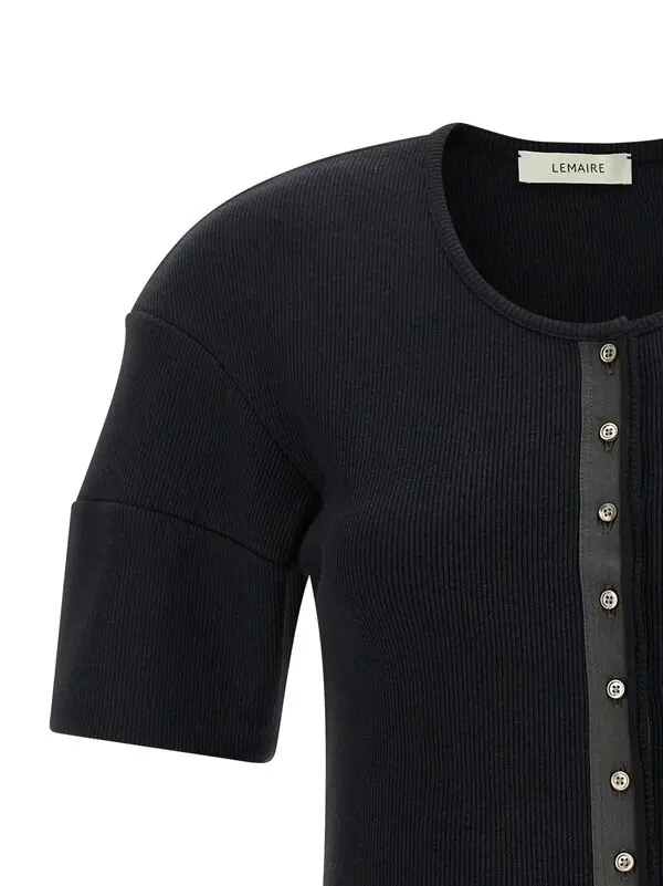 LEMAIRE Ribbed Knit Henley Top - Black