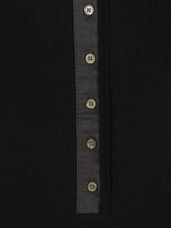 LEMAIRE Ribbed Knit Henley Top - Black