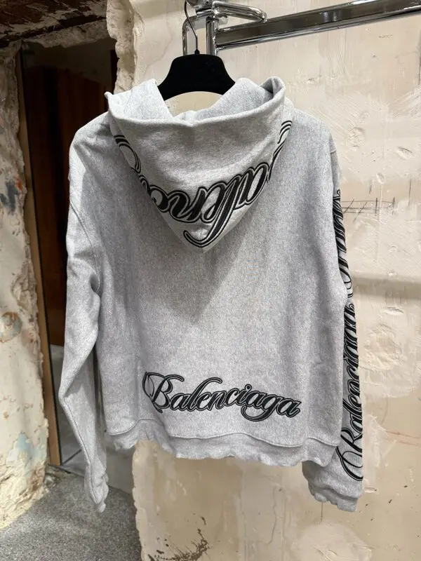 Balenciaga Cursive Zip-up Hoodie - Gray