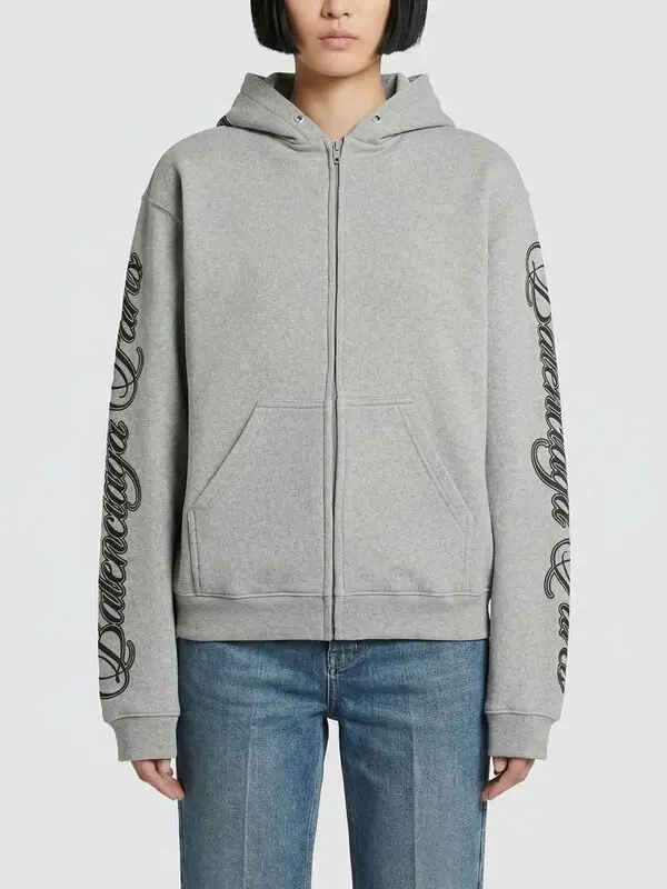 Balenciaga Cursive Zip-up Hoodie - Gray