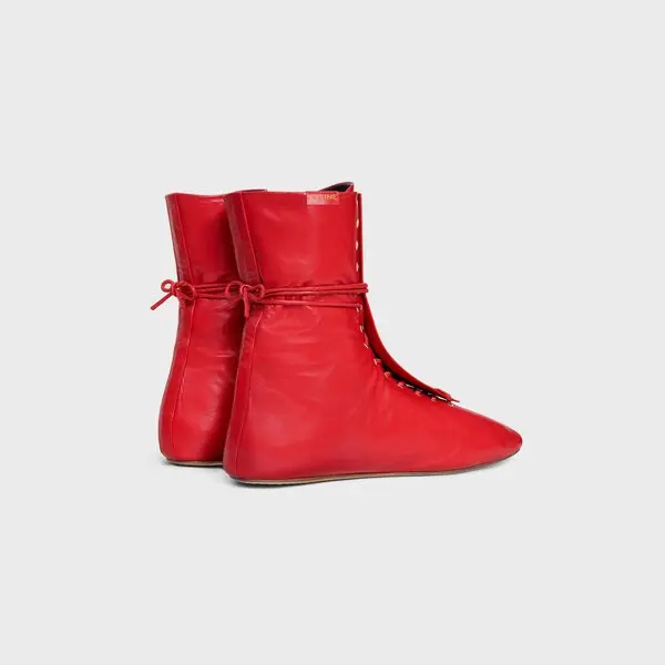 Celine Ballet High Lace-up Boots In Lambskin - Bright Red