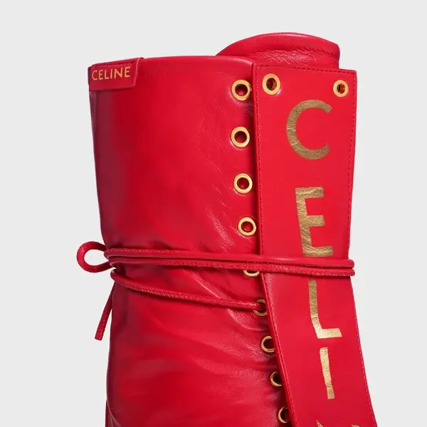 Celine Ballet High Lace-up Boots In Lambskin - Bright Red