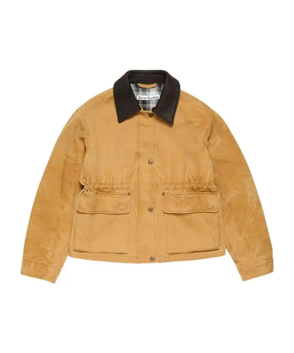 Acne Studios Long-sleeved Jacket With Leather Collar And Drawstring Detail - Yellow
