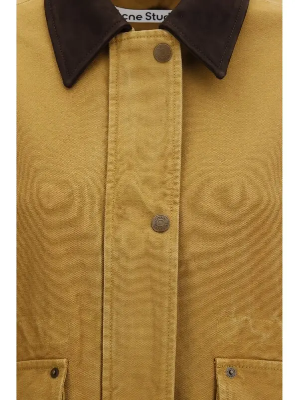 Acne Studios Long-sleeved Jacket With Leather Collar And Drawstring Detail - Yellow