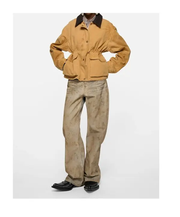 Acne Studios Long-sleeved Jacket With Leather Collar And Drawstring Detail - Yellow