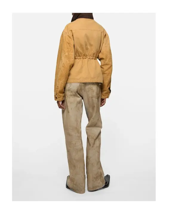 Acne Studios Long-sleeved Jacket With Leather Collar And Drawstring Detail - Yellow