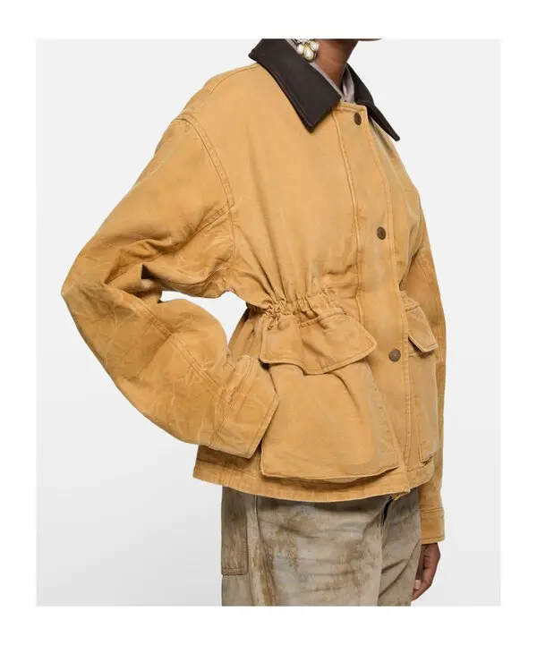 Acne Studios Long-sleeved Jacket With Leather Collar And Drawstring Detail - Yellow