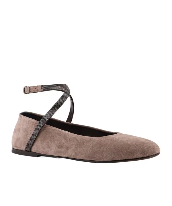 Brunello Cucinelli Round Toe Ballet Flats With Adjustable Buckle