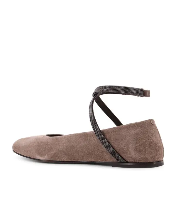 Brunello Cucinelli Round Toe Ballet Flats With Adjustable Buckle