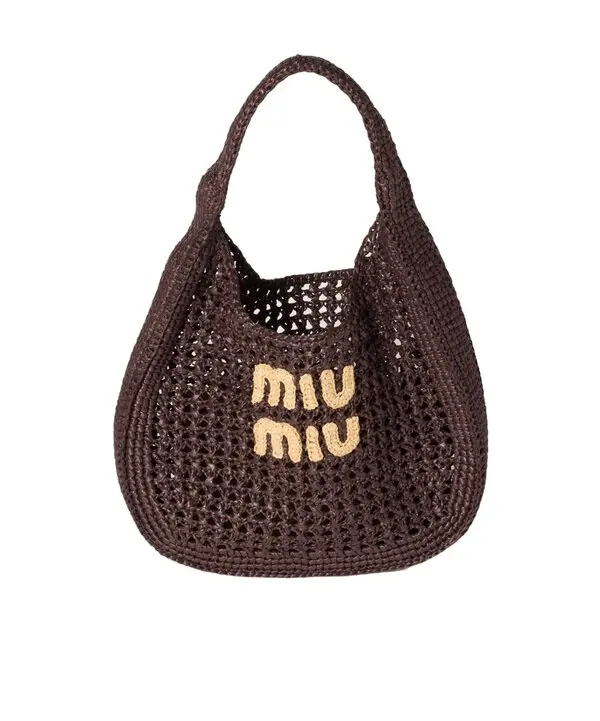 Miu Miu Raffia-effect Woven Hobo Bag - Black