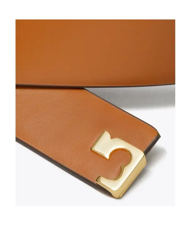 Tory Burch Leather Rectangle Buckle Belt - Bronze