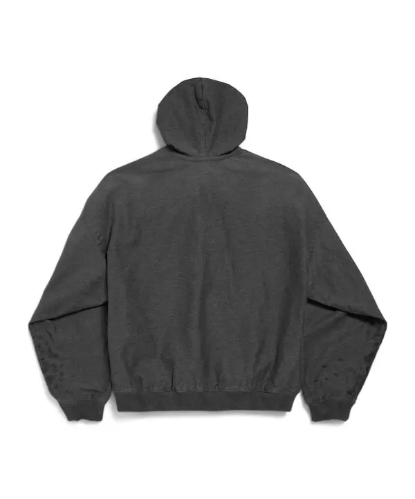 Balenciaga Loop Sports Icon Embroidered Zipped Hoodie - Coal Gray