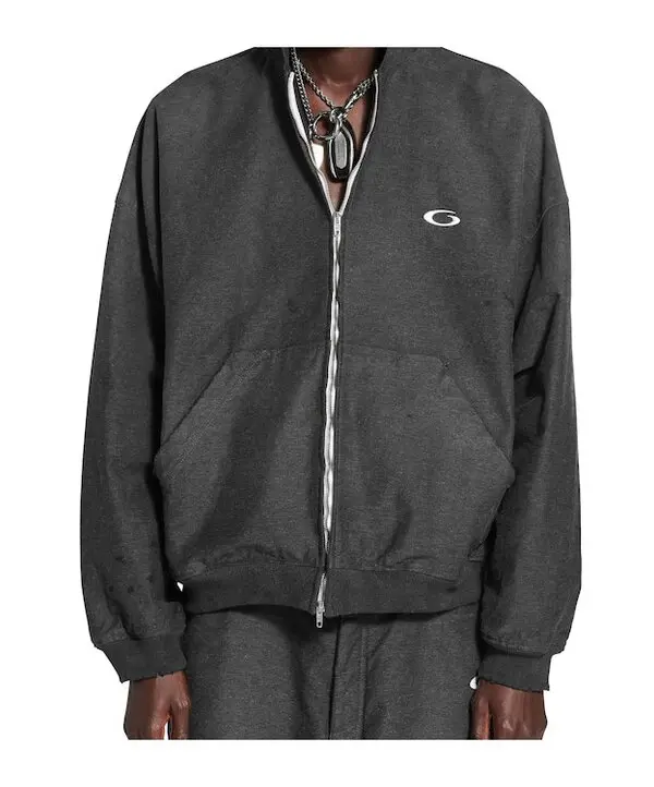 Balenciaga Loop Sports Icon Embroidered Zipped Hoodie - Coal Gray