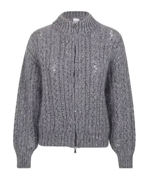 Eleventy Sequin Embellished Zip Up Cardigan - Gray