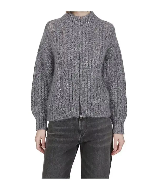 Eleventy Sequin Embellished Zip Up Cardigan - Gray