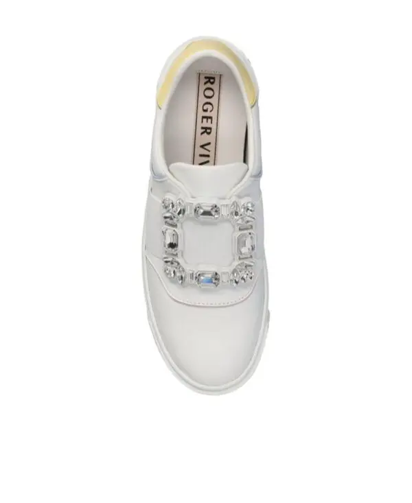 ROGER VIVIER Very Vivier Strass Buckle Leather Sneakers