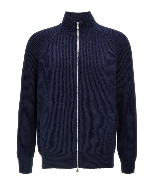 Brunello Cucinelli Malfilé English Rib Cardigan - Blue