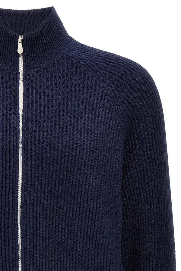 Brunello Cucinelli Malfilé English Rib Cardigan - Blue