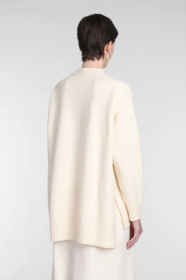 JIL SANDER Crewneck Knitted Jumper With Asymmetrical Hem - White
